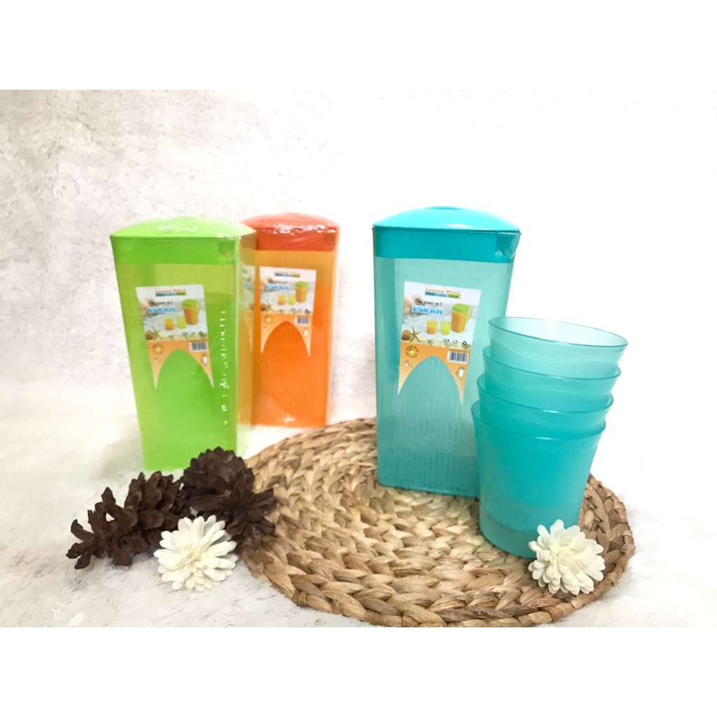 Jual Teko set gelas plastik/eskan set gelas 4 + teko mini picnic set ...