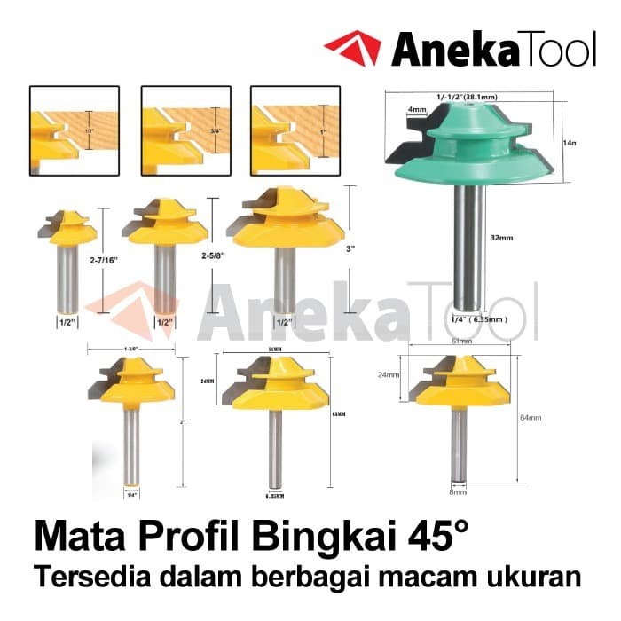 Jual At Mata Profil Bingkai Router Bit Wood Joint 45 Derajat Join Tenon ...
