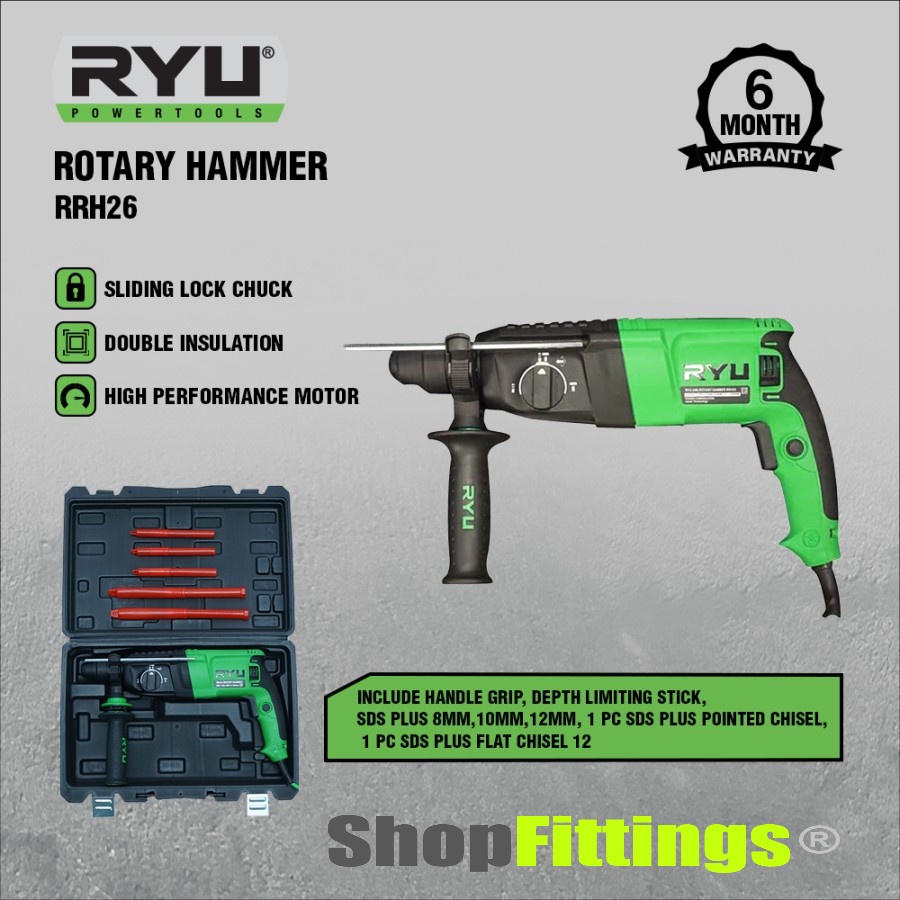 Jual RYU RRH 26 Mesin Bor Beton Bobok SDS Plus Rotary Hammer Drill 3 Mode BONUS Mata Bor ...