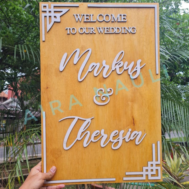 Jual Custom Welcome Sign Board Papan Kayu Banner Selamat Datang Wedding ...