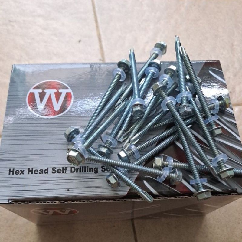 Jual 250pcs baut drilling 12x70 panjang 7cm merk W, baut galvalum, baut ...