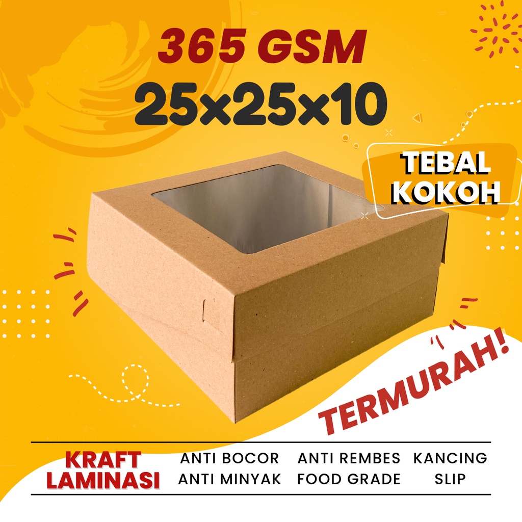 Jual Kotak Kue Tart Box Chiffon Cake Pudding Kraft Jendela 25x25x10 ...