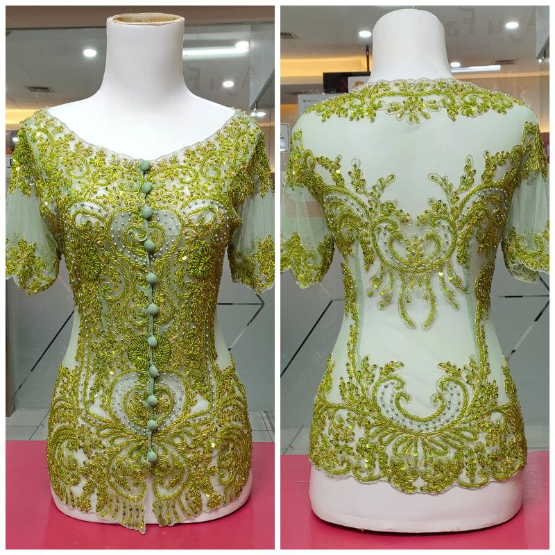 Jual atasan kebaya payet pesta+longtorso kerah sabrina ijo sage ...