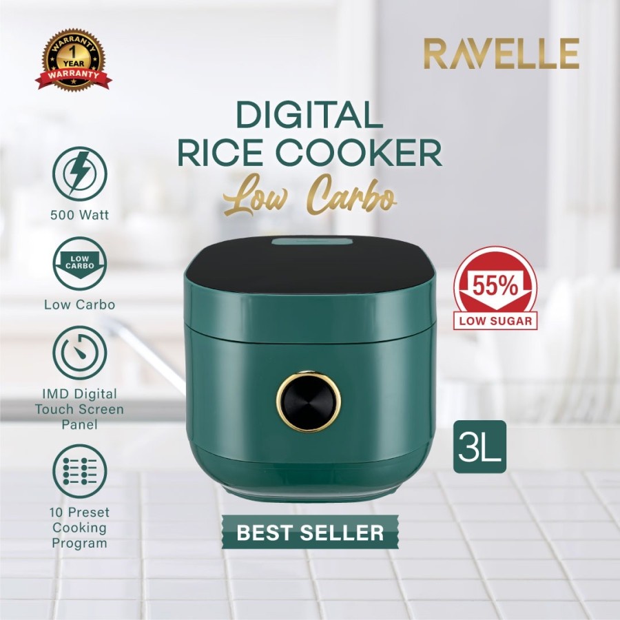 Jual Rice Cooker Digital RAVELLE JADE GREEN Magic Com 3 Liter - Low ...