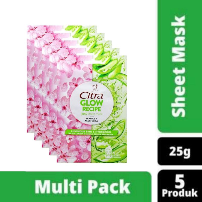 Jual PAKET HEMAT Citra Glow Recipe Juicy Sheet Mask Sakura + Aloe Vera ...