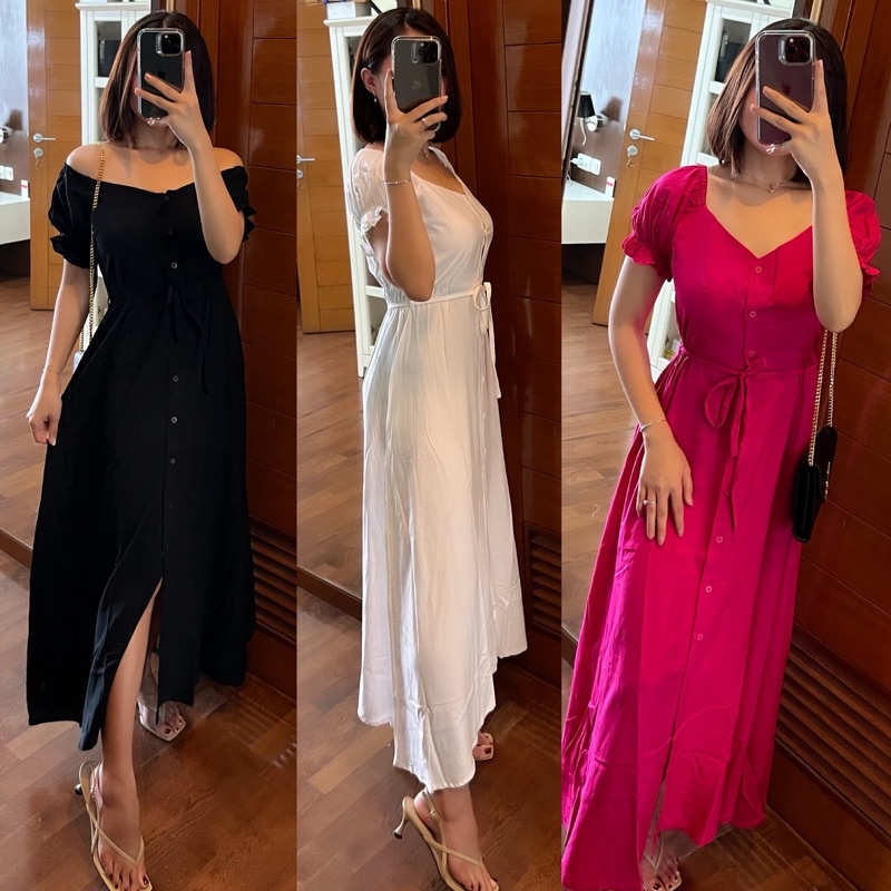 Jual LONG DRESS V NECK BAJU PANJANG RAYON KANCING HIDUP DRESS SABRINA ...