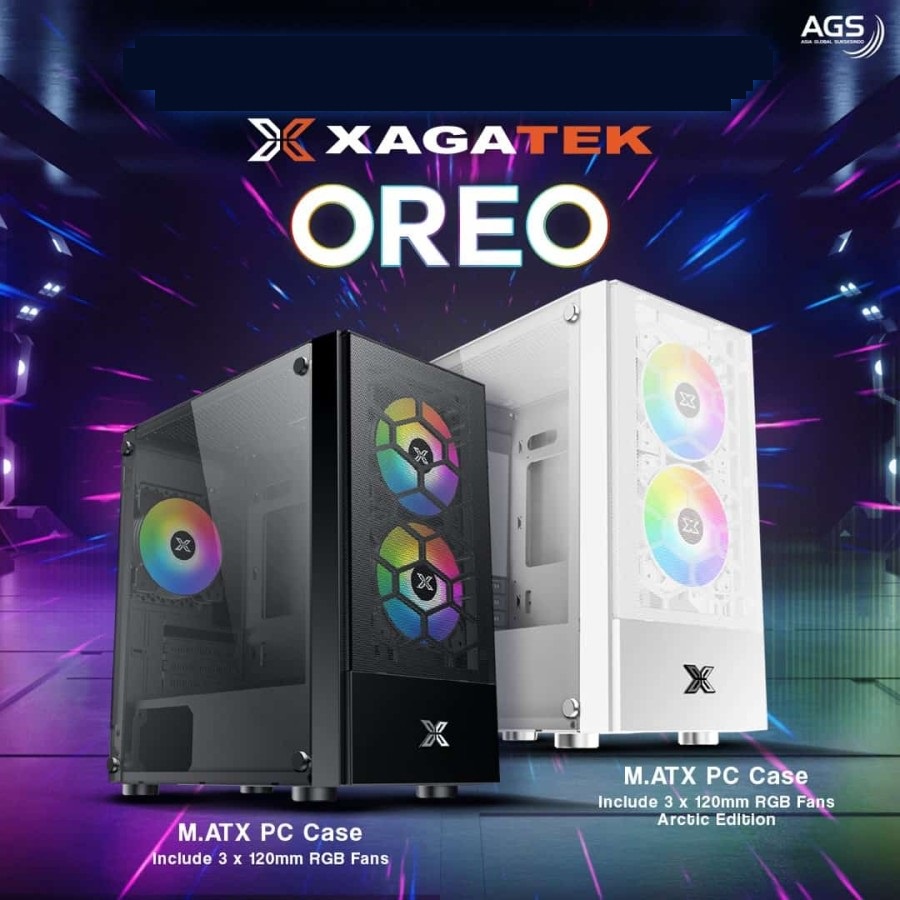 Jual Casing PC XAGATEK OREO M-ATX Mesh Tempered Glass include 3 Fan RGB ...