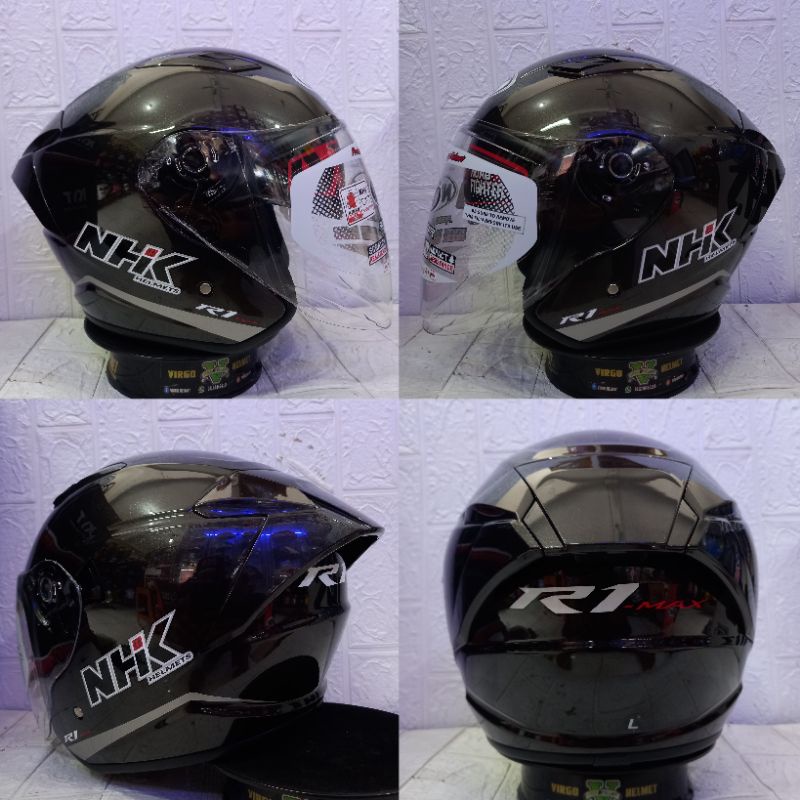 Jual HELM NHK R-1 MAX SOLID GUNMETAL DOUBLE VISOR|NHK R1 MAX | Shopee Indonesia