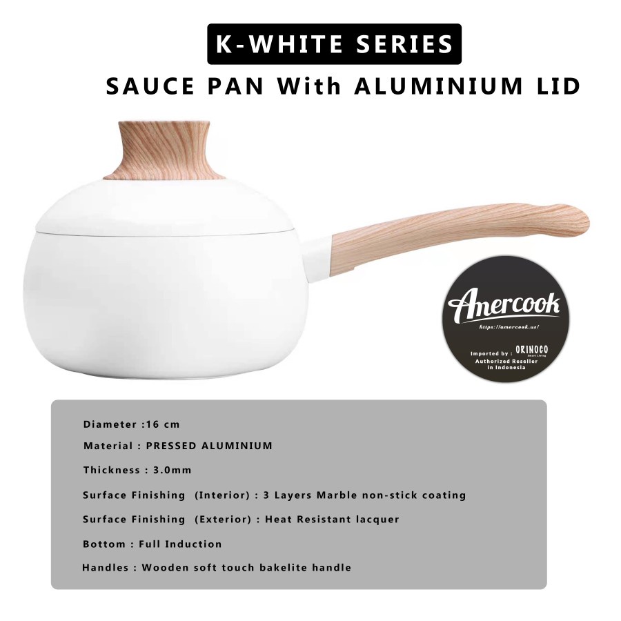 Jual Sauce Pan Amercook White Alumunium Cast Marble Layer Wajan Anti Lengket 16 CM | Shopee ...