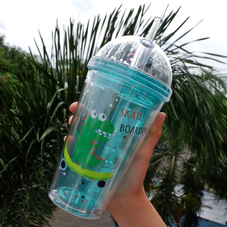 Jual Botol Tumbler Ice Cup Dinosaurus Botol Air Double Wall Plastik ...