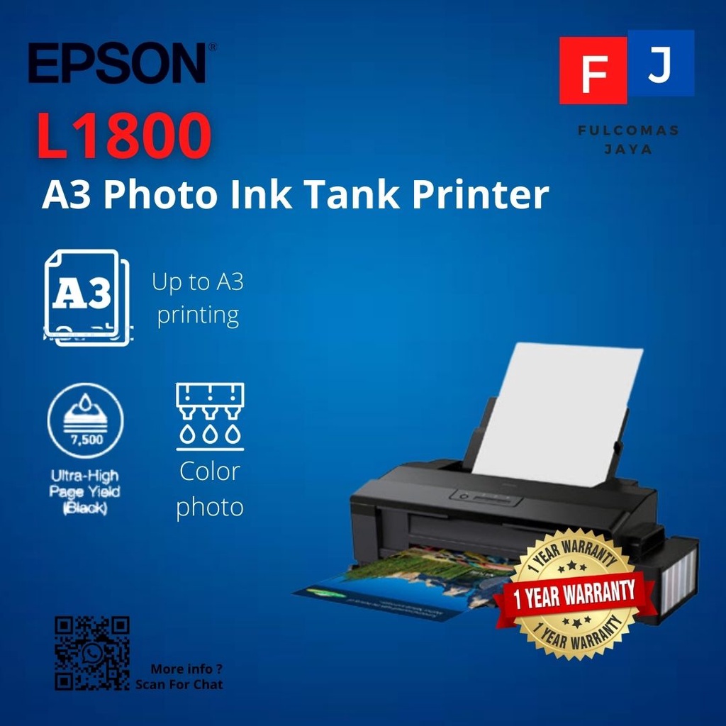 Jual PRINTER EPSON L1800 L 1800 INK TANK INFUS (PRINT) A3 A3+ GARANSI ...