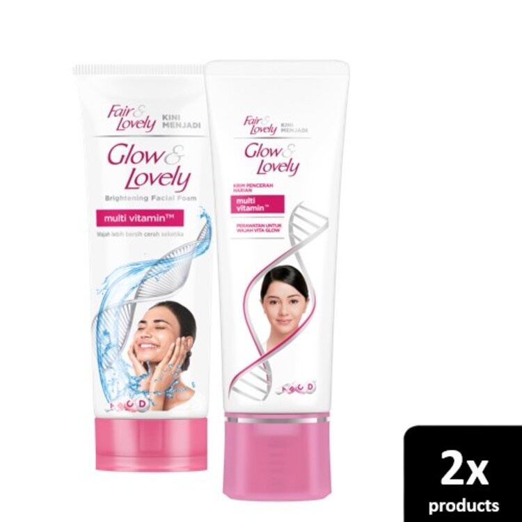 Jual Glow & Lovely Multivitamin Cream 46gr & Multivitamin Facial Foam ...