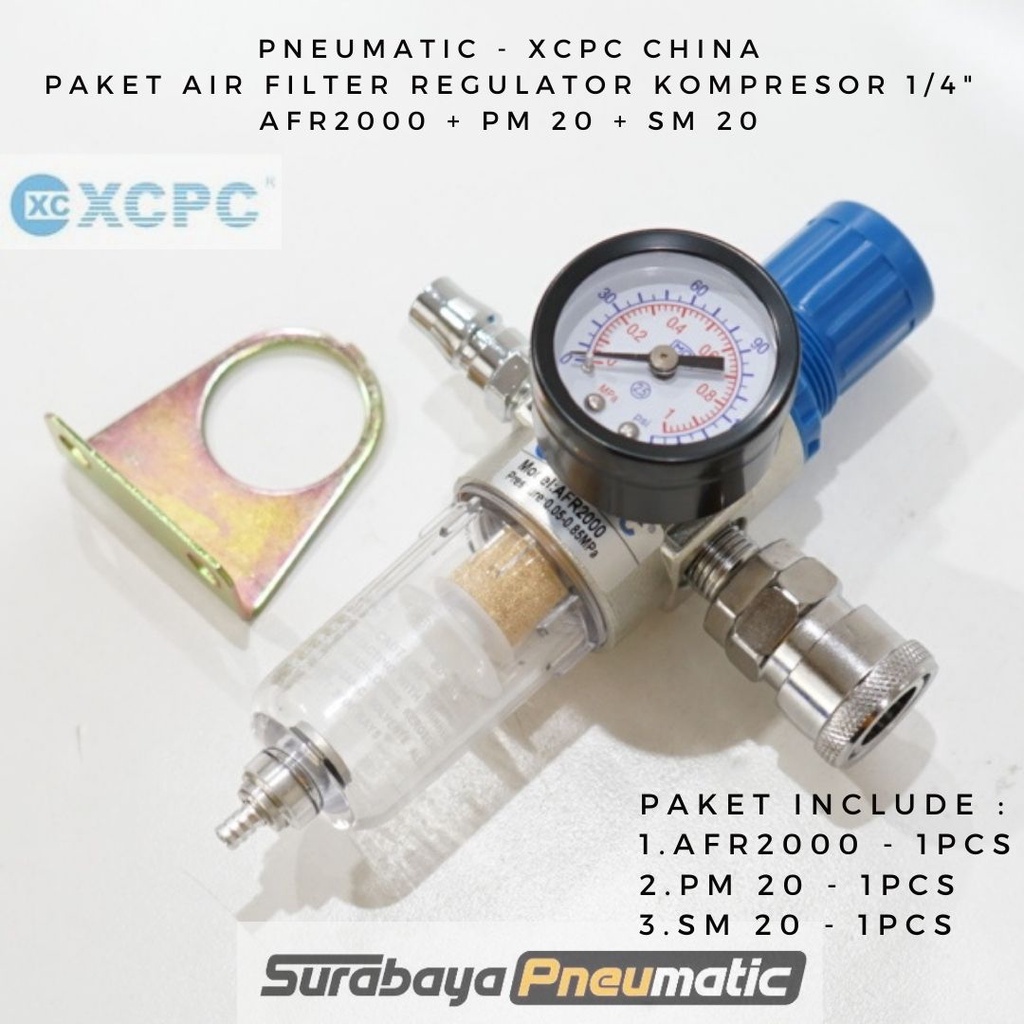 Jual PAKET AIR FILTER REGULATOR KOMPRESOR 1/4" - AFR200 + PM20 + SM20 ...