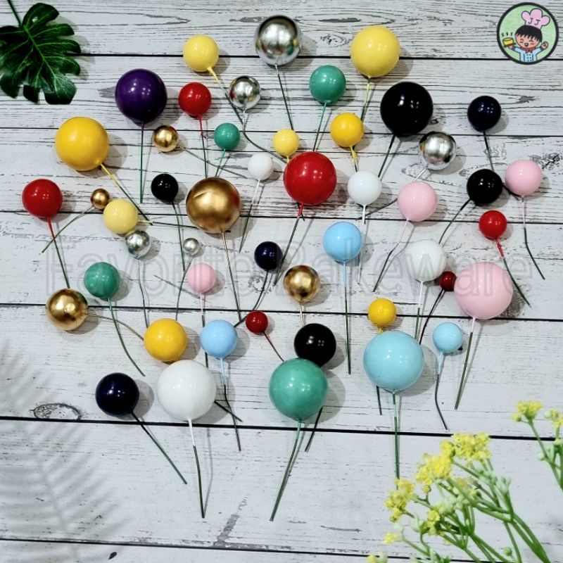 Jual Topper Cake Berry Mini Hiasan Kue Bola Red Gold Silver Pink Blue ...