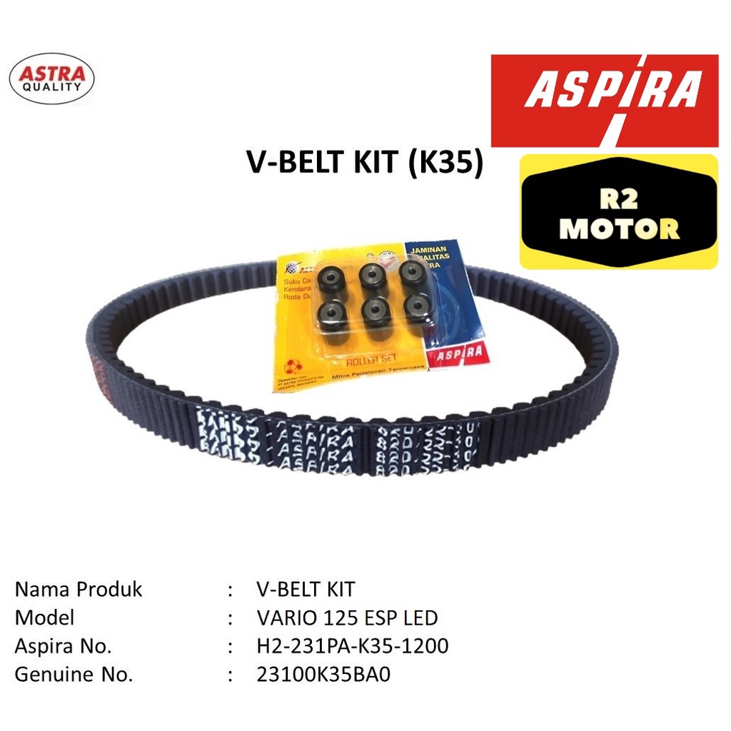 Jual VBELT SET PLUS ROLLER K35 K36 ASPIRA VARIO 125 150 ESP NEW LED K59 K60 ORIGINAL VAN BELT ...