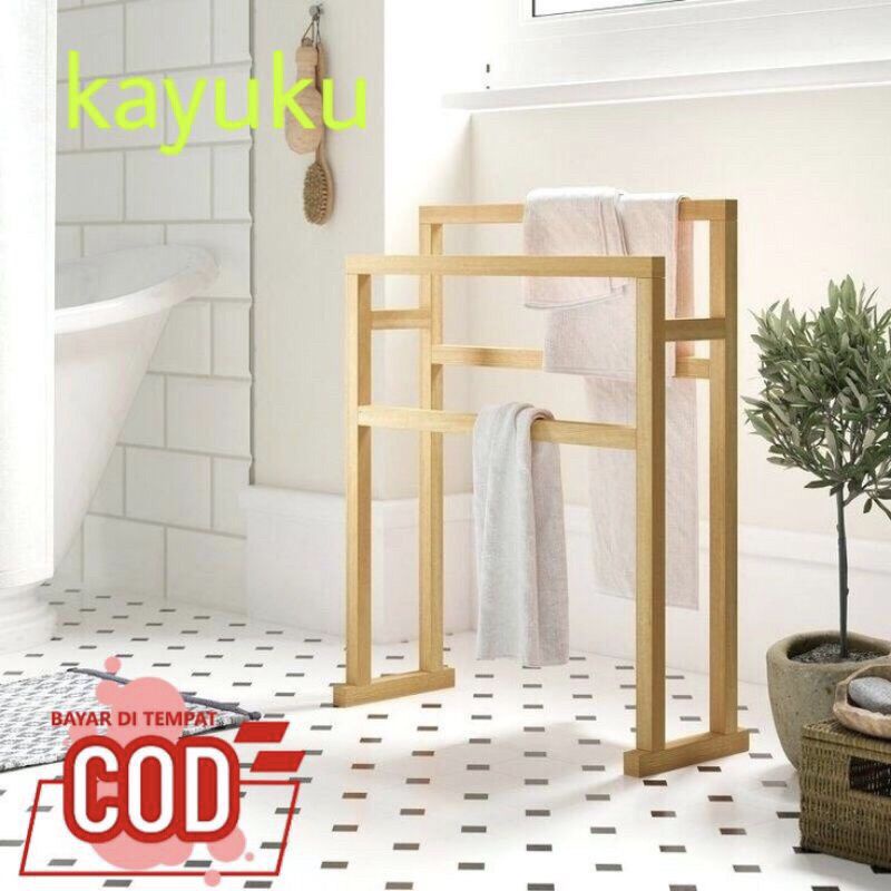 Jual rak handuk aesthetic / rak sejadah murah tempat handuk kayu ...