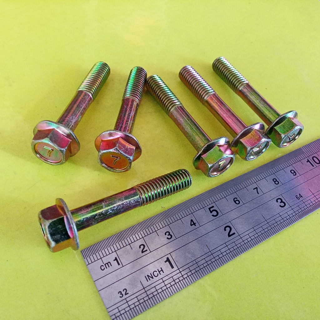 Jual FLANGE BOLT KUNING M8 X 45 / BAUT 12 KUNCI 12 / BAUT TOPI M8 X 45 KUNING / FLANGE BOLT ...