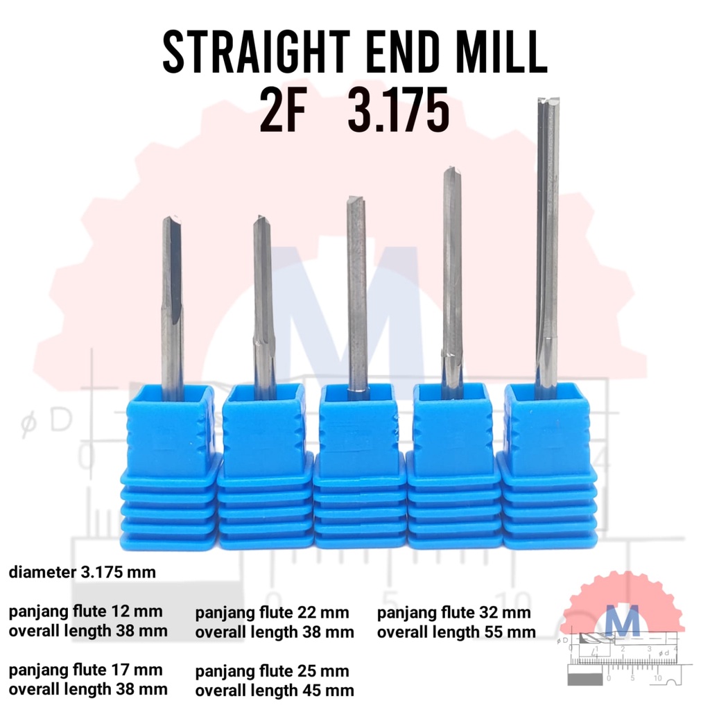 Jual Endmill 2F Lurus 3.175mm Carbide 1/8 inchi straight end mill cnc ...