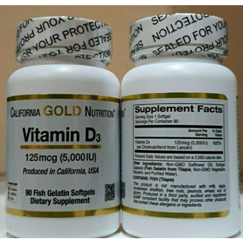 Jual Vitamin D3 Vit D-3 5000IU 90 Softgels California Gold Nutrition ...