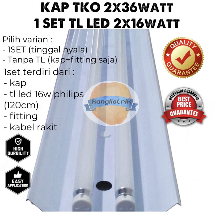 Jual KAP TKO 2X36 SET KOMPLIT TL LED PHILIPS 2X16 WATT T8 PANJANG 120CM ...