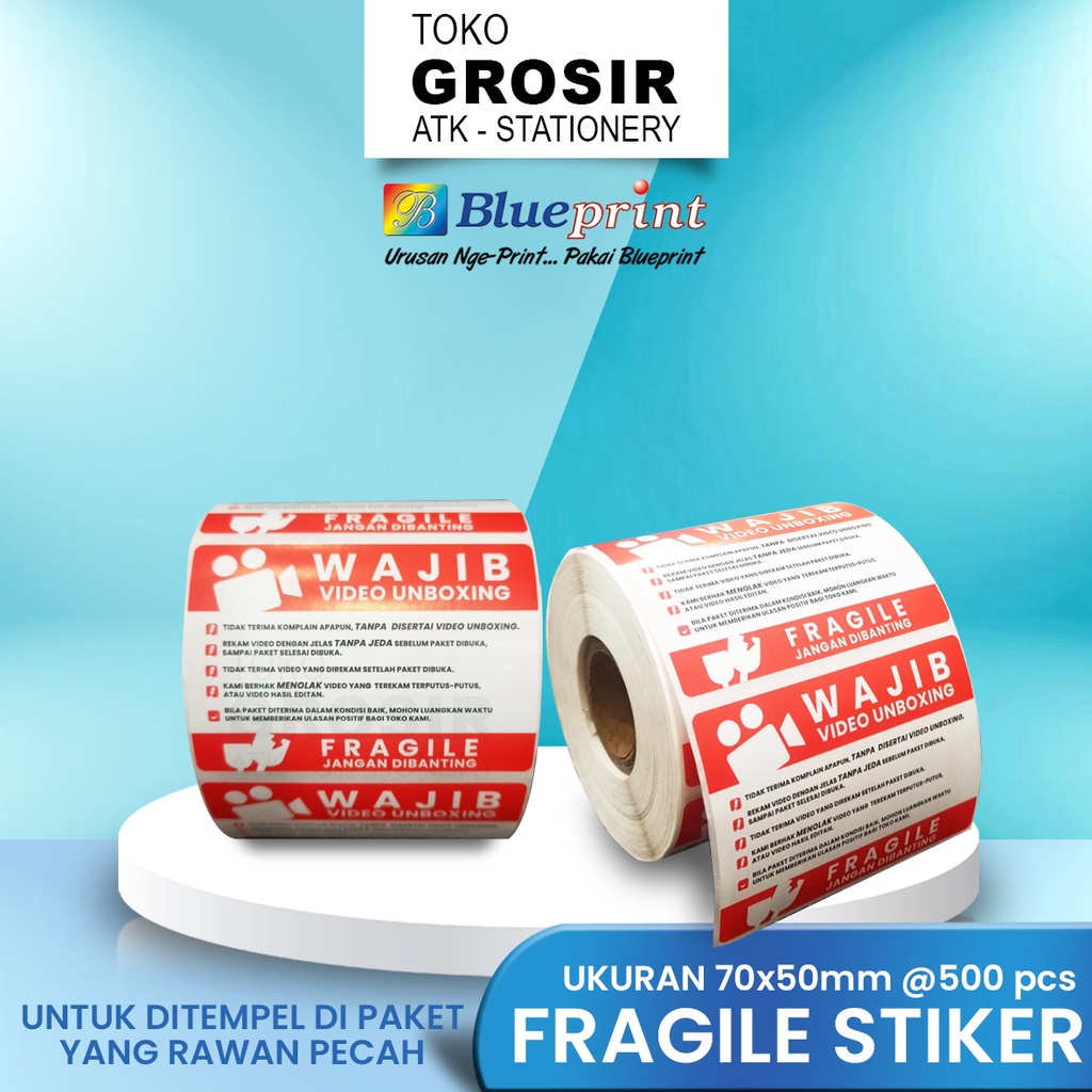 Jual Label Sticker FRAGILE VIDEO UNBOXING BLUEPRINT 70x50 mm - 80x50 ...