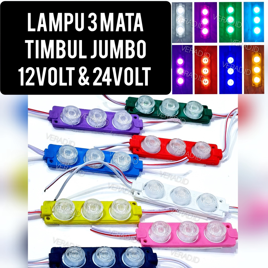 Jual Modul Led lampu kolong mobil motor truk lampu 3 mata jumbo timbul besar 7520 3030 3W 12V ...