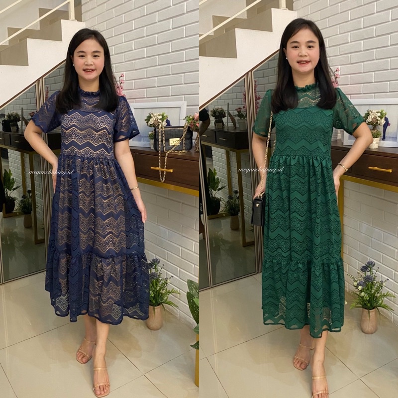 Jual Vina Brokat Lace Dress | Dress Pesta | Dress Kondangan | Dress Korea Wanita - meganshoping ...