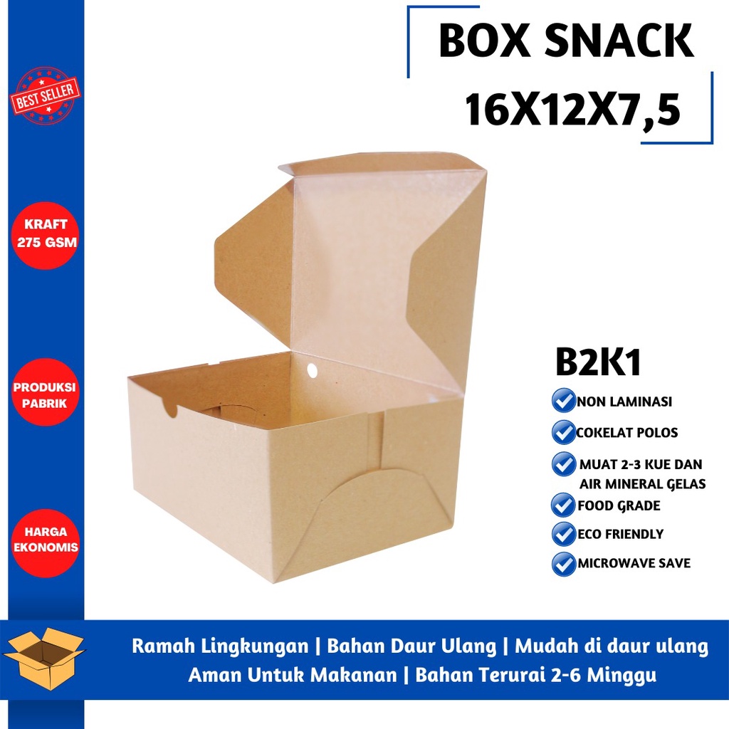 Jual Snack Box Box Snack Dus Snack Dus Kue B2K1-16X12X7.5-No Laminated ...