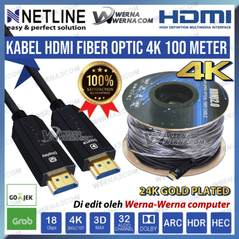 Jual Kabel HDMI V2.0 FO Fiber Optic 100 Meter 4K UltraHD High Speed NETLINE | Shopee Indonesia