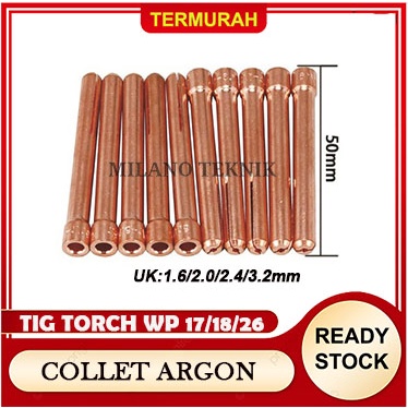 Jual Collet 1.6mm/2.0mm/2.4mm/3.2mm Stang Argon Tig Torch WP17/18/26 ...