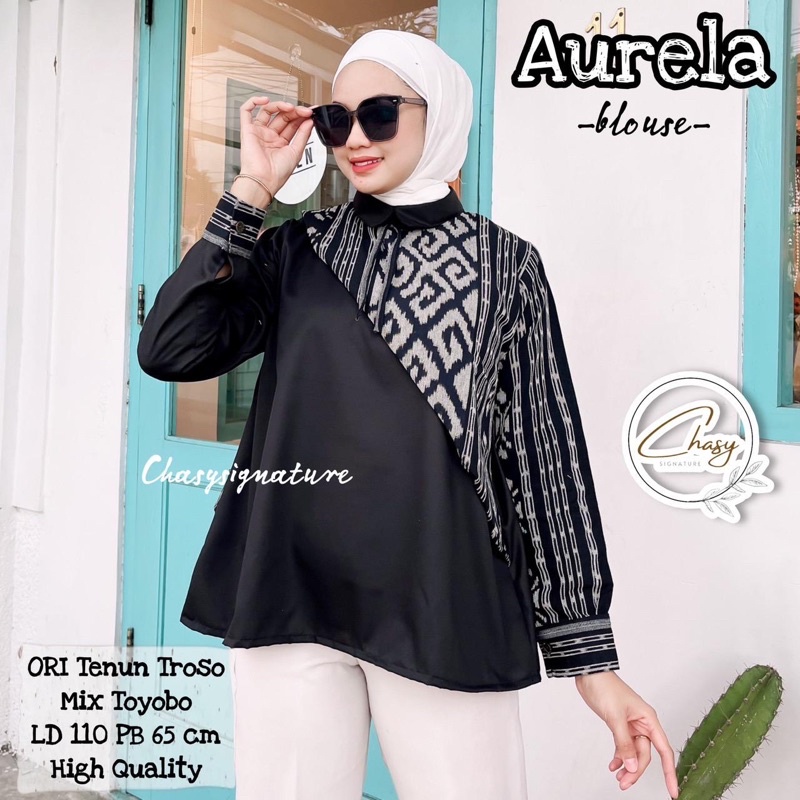 Jual Aurela Blouse by Chasy Blus Tenun Kombinasi Polos Bahan Toyobo Batik Tenun Wanita | Shopee ...