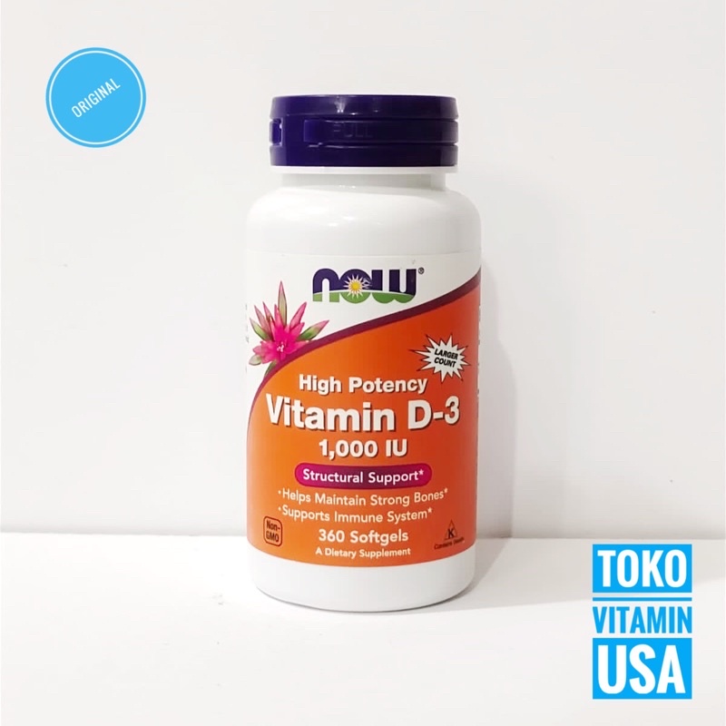 Jual Now Foods Vitamin D3 1000IU 360 Softgels Now Vitamin D3 1000 iu ...