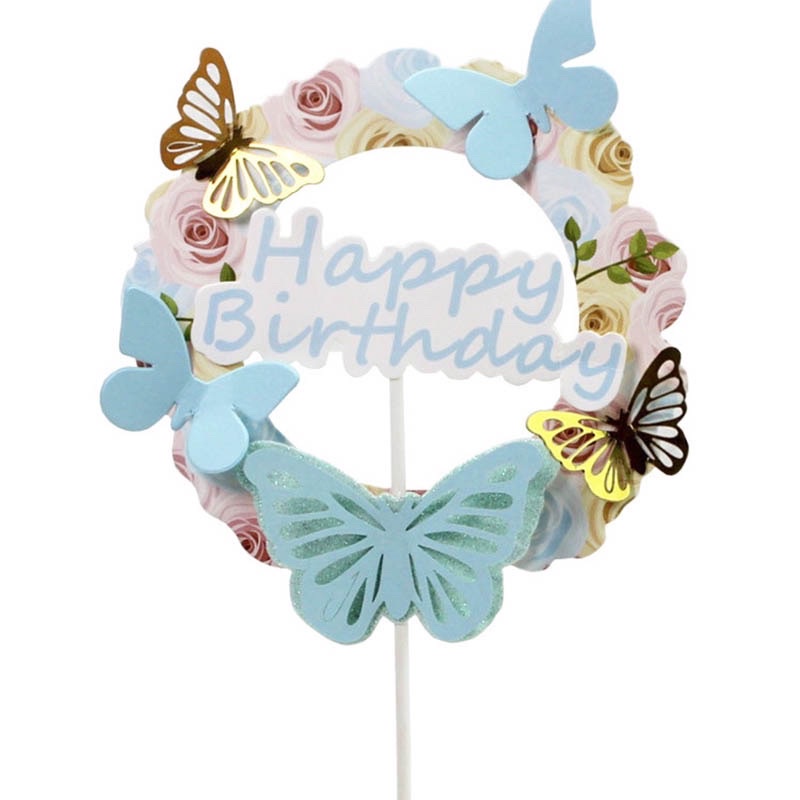 Jual Topper Butterfly HBD Hiasan Kue Ulang tahun Tulisan happy birthday ...