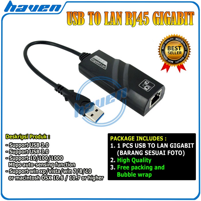 Jual Kaet Usb To Lan Rj45 Gigabit / Usb 3.0 To Ethernet Rj45 / Usb Lan ...