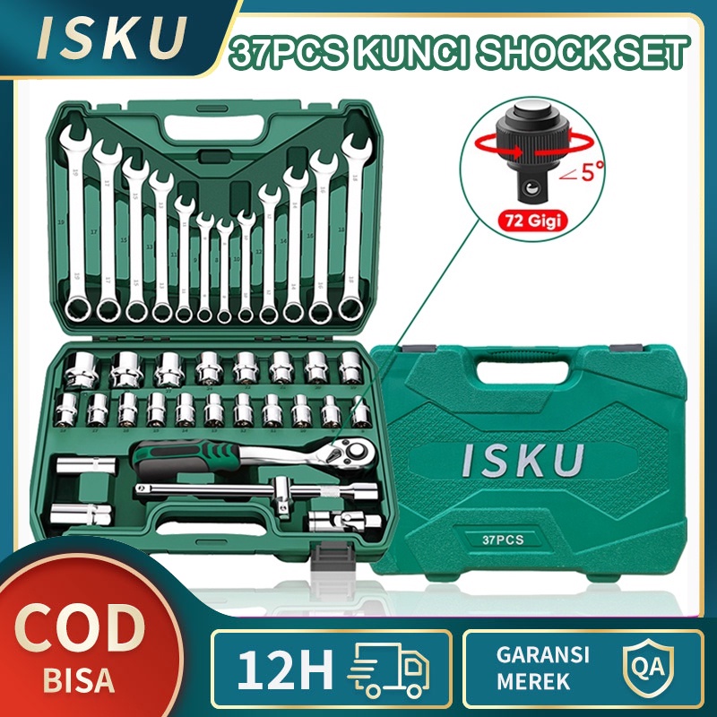 Jual ISKU Kunci Shock Set 37pcs Full Lengkap Socket Toolkit 12pcs Kunci ...