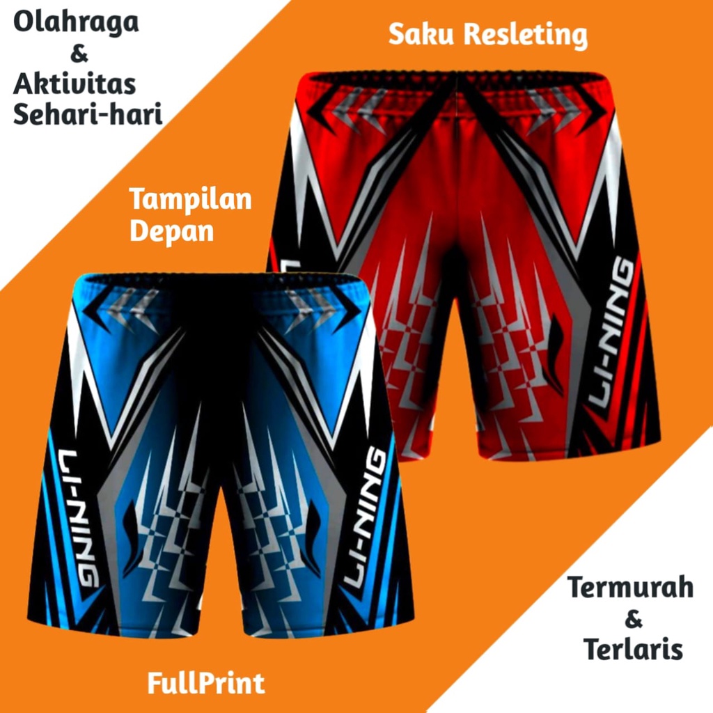 Jual Celana Pendek Volli Saku Resleting Badminton Sport Gym Running ...