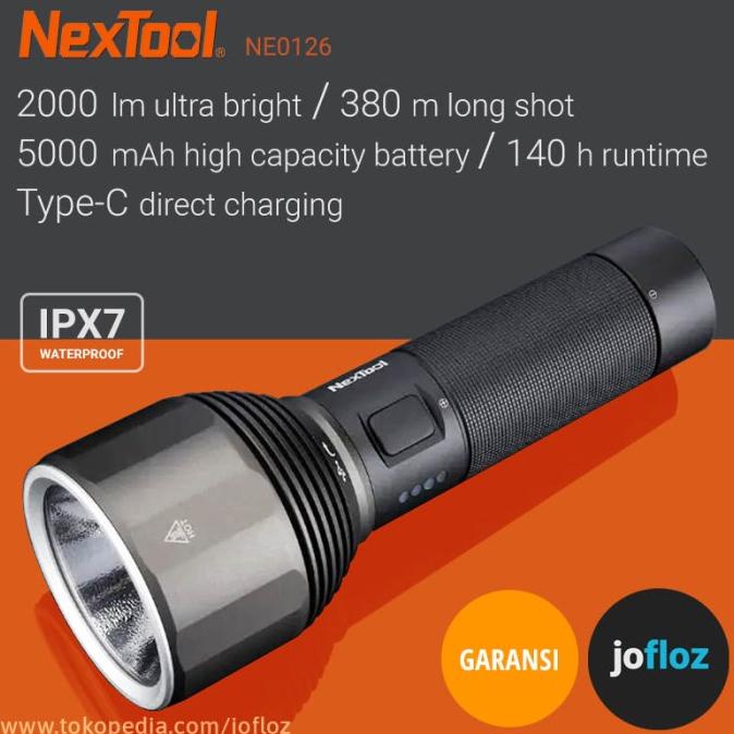 Jual NexTool Senter LED CREE 2000 Lumens 380m IPX7 USB Type C +Baterai | Shopee Indonesia