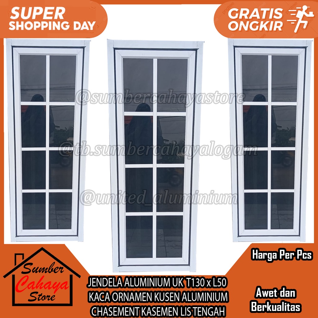 Jual [Instant] JENDELA ALUMINIUM ORNAMEN UK T130 x L50 KACA KUSEN ...