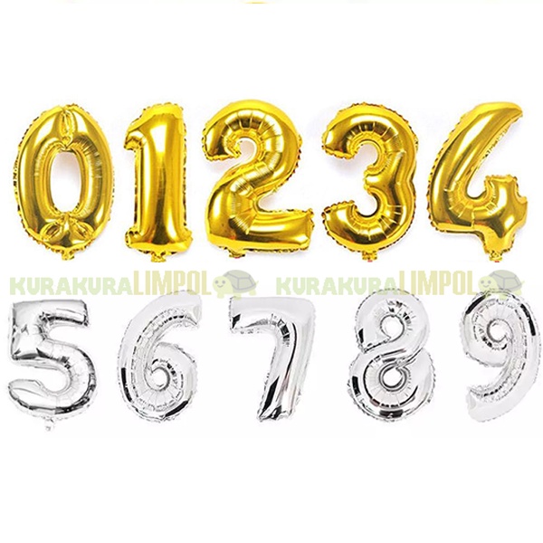 Jual (0-9) Balon Foil Angka Number Balloon Gold Silver Satuan 40 cm | Shopee Indonesia