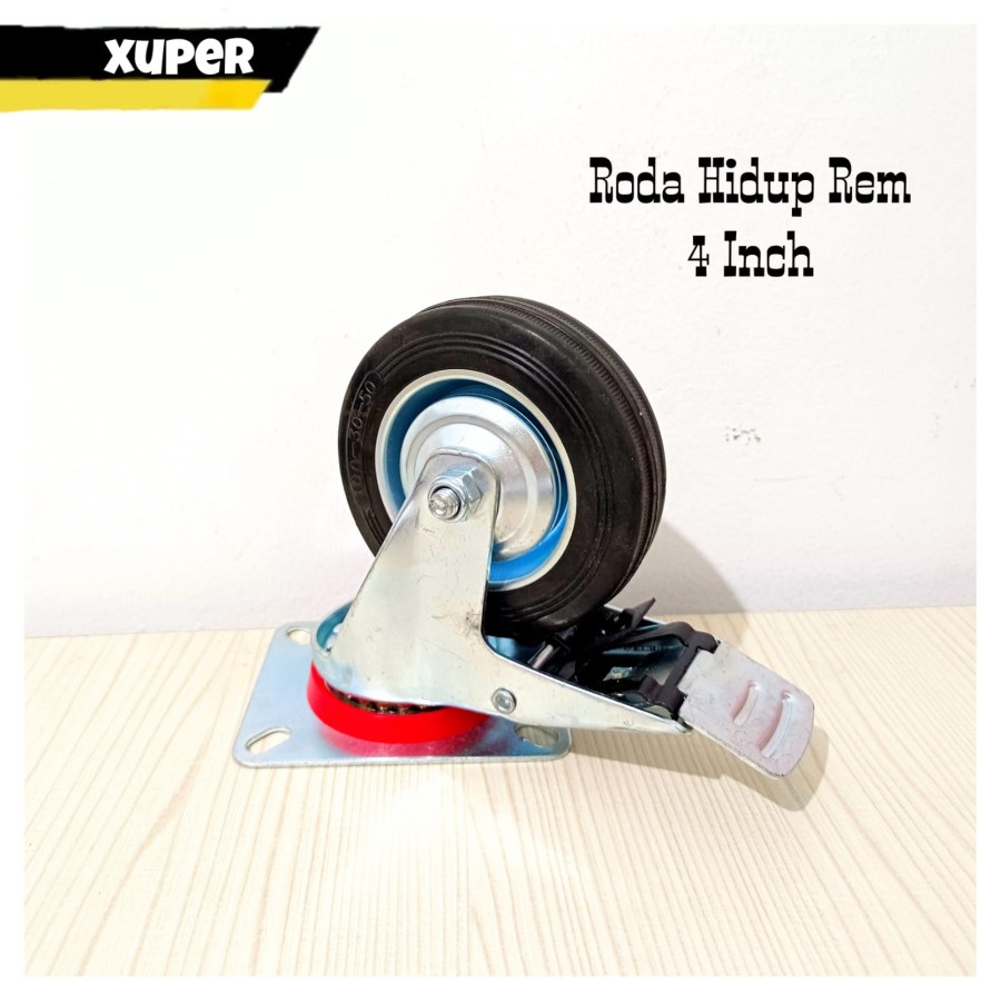 Jual RODA TROLI 4 INCH HIDUP REM KARET - SWIVEL | Shopee Indonesia