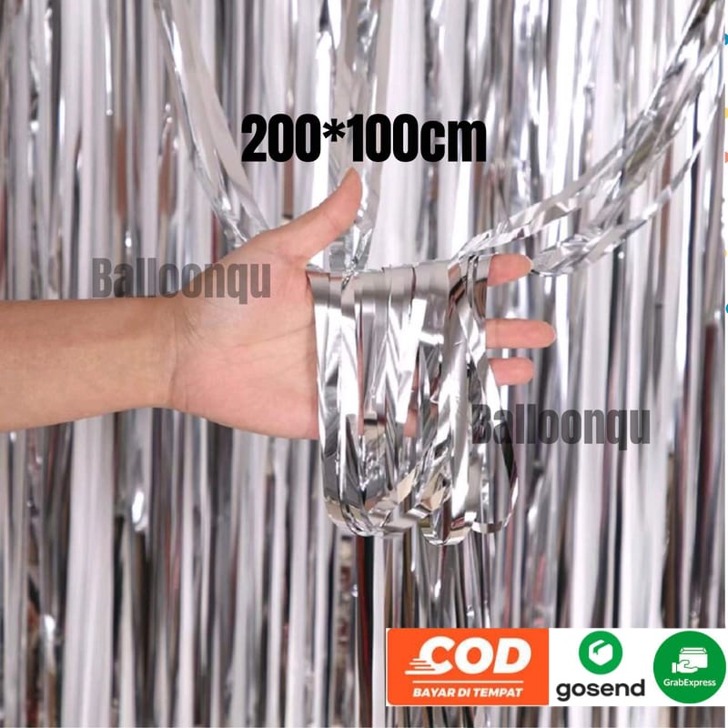 Jual [200X100CM] TIRAI SILVER METALIK BACKDROP RUMBAI DEKORASI ULANG ...