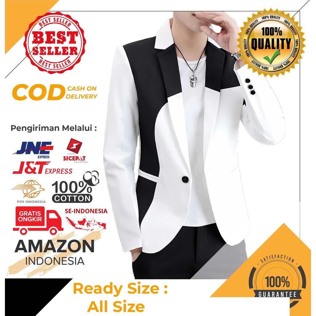 Jual BLAZER BLAZZER JAS PRIA COWOK WARNA PUTIH HITAM KEREN BAHAN TEBAL ...