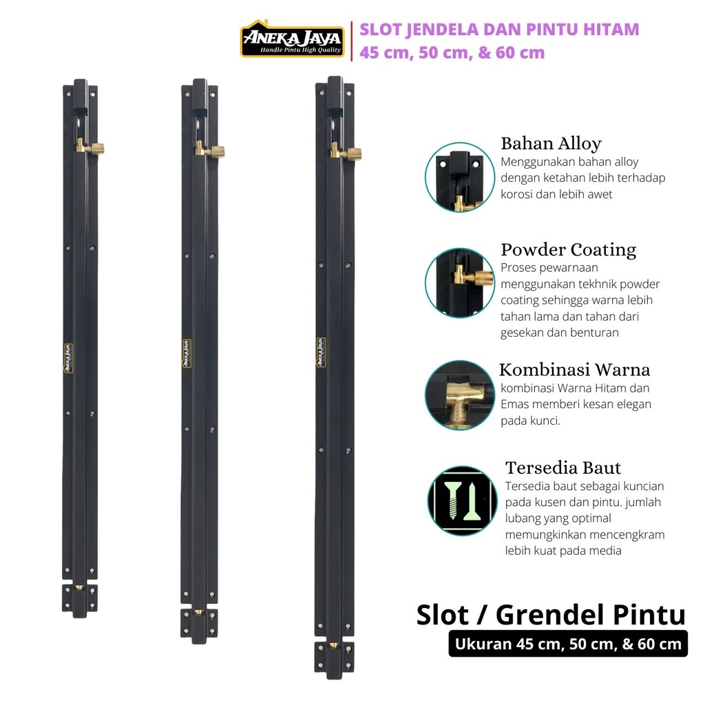 Jual Grendel Slot Pintu Panjang 60 cm 50 45 Hitam Kunci Pintu Rumah ...