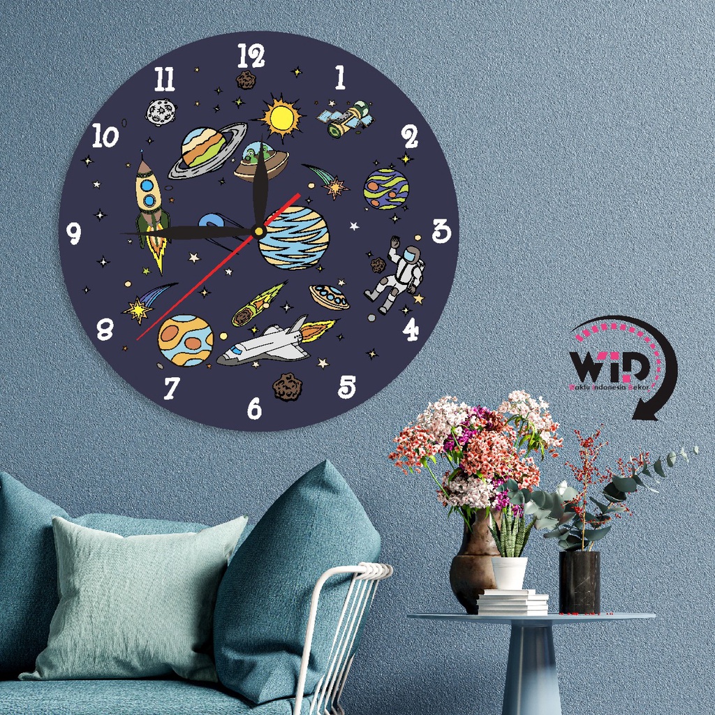 Jual Jam Dinding Unik Kartun Luar Angkasa Lucu Hiasan Kamar Tidur Anak ...