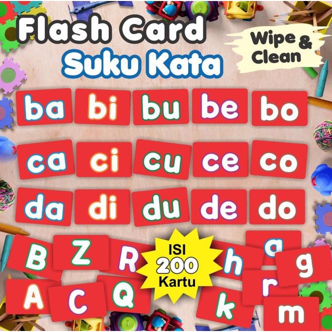 Jual Flash Card Suku Kata Wipe Clean Belajar Baca Membaca Kartu Baca ...