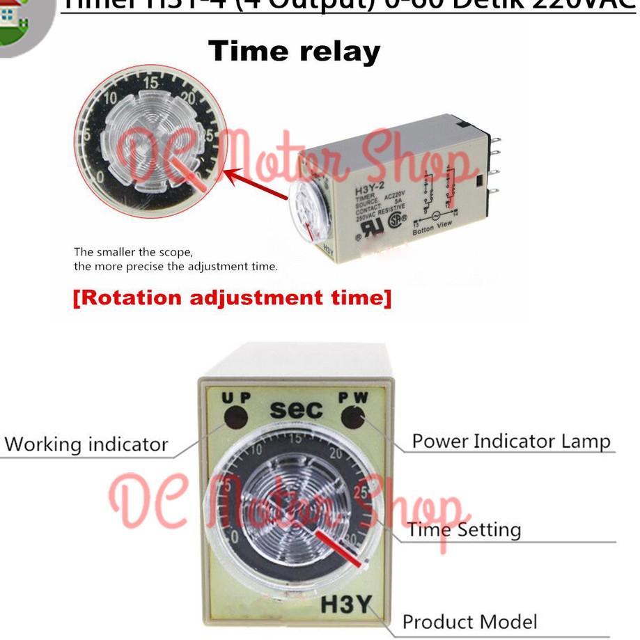 Jual WWA156 Timer H3Y-4 H3Y 4 220VAC 60s 1min Delay Timer Relay DPDT +Socket Base | | Shopee ...
