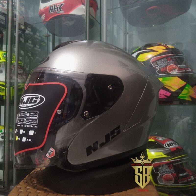 Jual HELM NJS KAIROZ SOLID/POLOS SILVER STEEL HALF FACE ORIGINAL ...