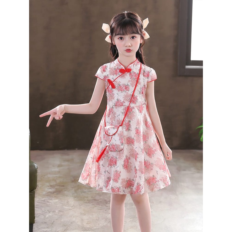 Jual Dress cheongsam imlek anak perempuan flower TERMASUK TAS ( DRE611 ...