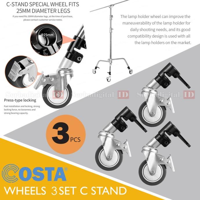 Jual Roda C Stand/ Light Stand/ Tripod Stainless Steel Wheels 3Pcs For ...