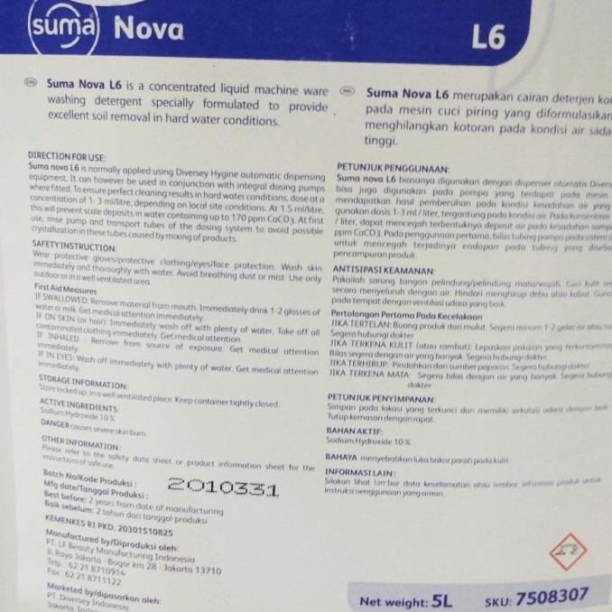 Jual Diversey Suma Nova L6 5 Liter - Detergent Sabun Mesin Cuci Piring ...
